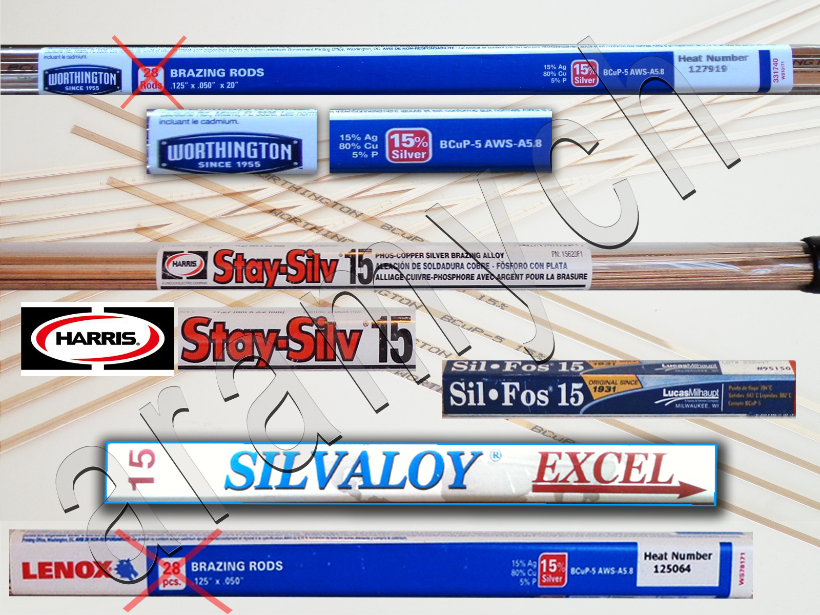 15% Silver Brazing Rods 3 RODS Sil-Fos, Worthington, Harris Stay-Silv ...