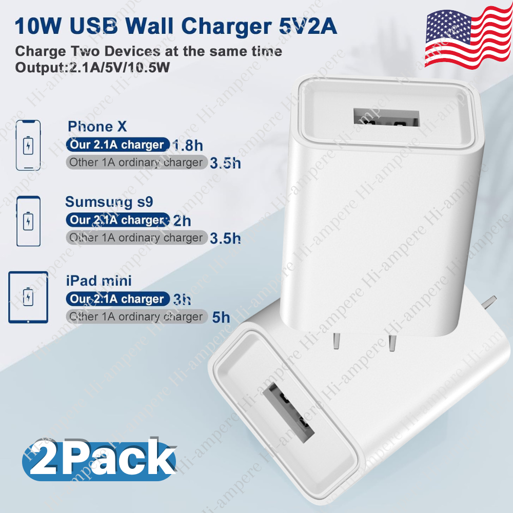 2Pack 10W USB Wall Power Adapter 5V 2A AC to DC US Plug Universal Fast ...