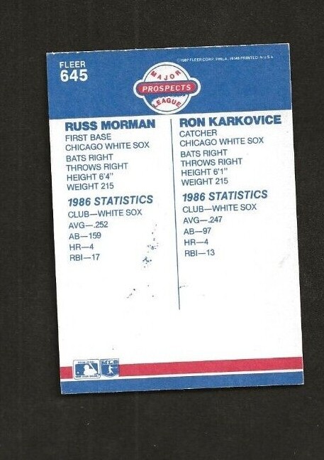 Russ Morman & Ron Karkovice 1987 Fleer auto card - Chicago White Sox | eBay