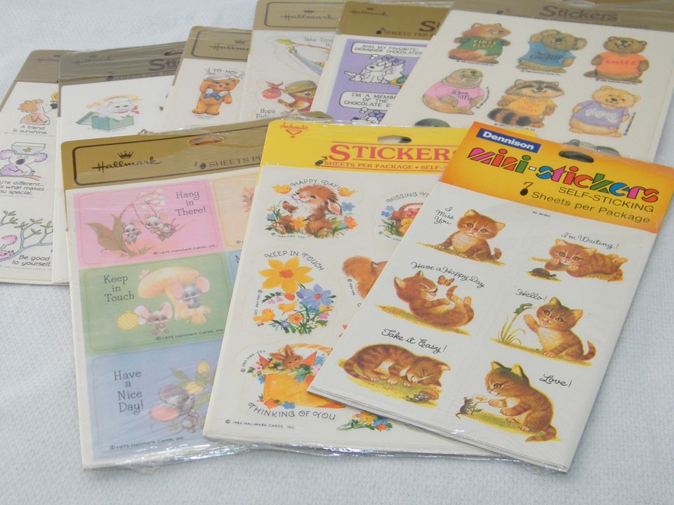 Vintage Hallmark / Dennison Kitten Bunny Mice Animal Sticker/Seals ...