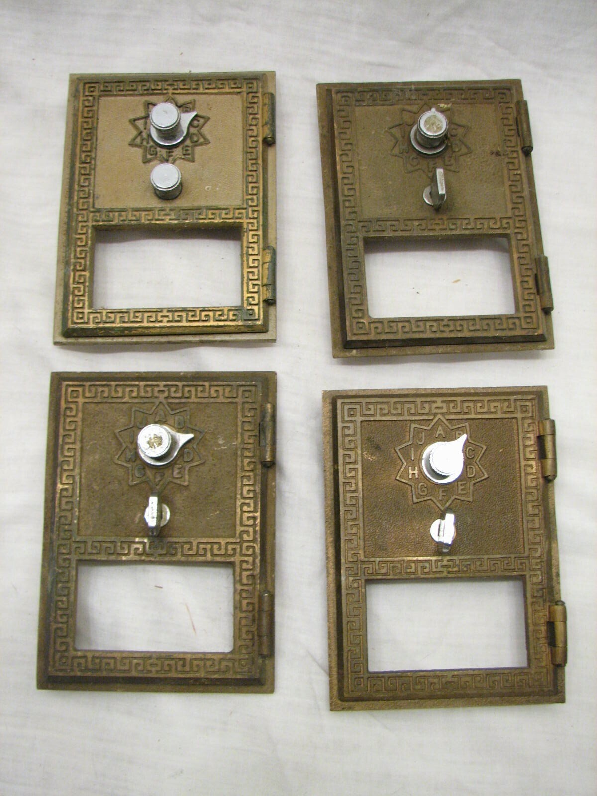 4 Antique USPS Greek Key Mail Post Office Box Door US Brass Glass ...