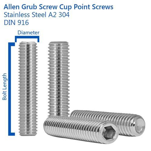 M6 x 10mm ALLEN KEY GRUB SCREWS CUP POINT SCREWS STAINLESS STEEL A2 DIN ...