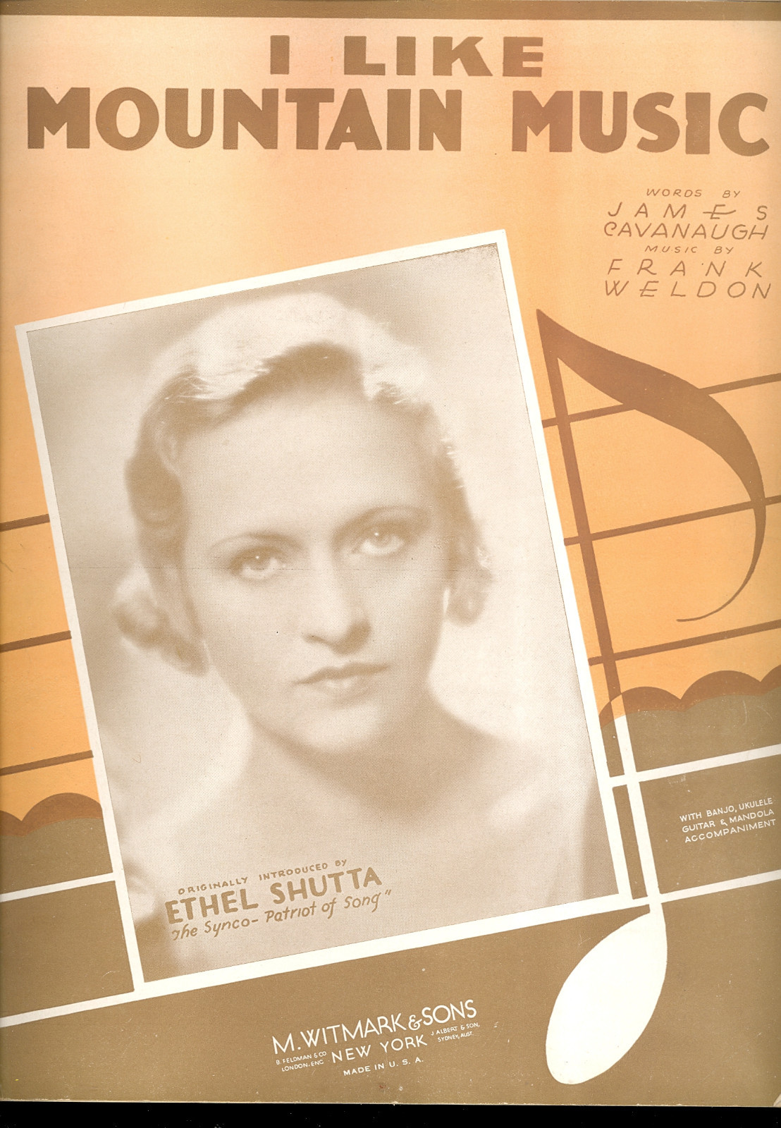 ETHEL SHUTTA Sheet Music "I Like Mountain Music" 1933 | eBay