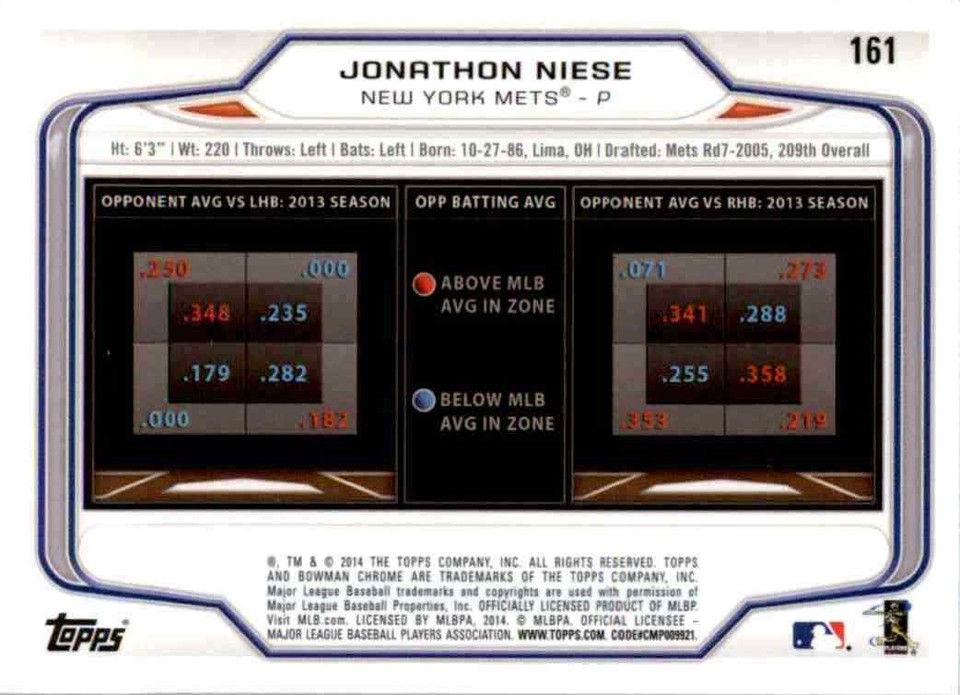 2014 Bowman Chrome #161 Jon Niese New York Mets Baseball Card | eBay