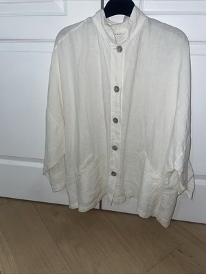 BRYN WALKER Linen WHITE Danuta Jacket Lagenlook Dolman Sleeve Size-S ...