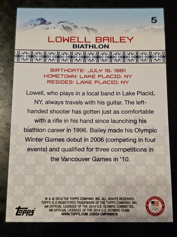 LOWELL BAILEY 2014 Topps U.S. Winter Olympic Team #5 Biathlon | eBay