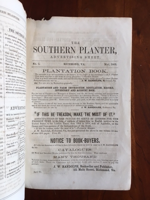 RARE 1861 Southern Planter, Agriculture, Ads, Slave Hospital, Richmond ...