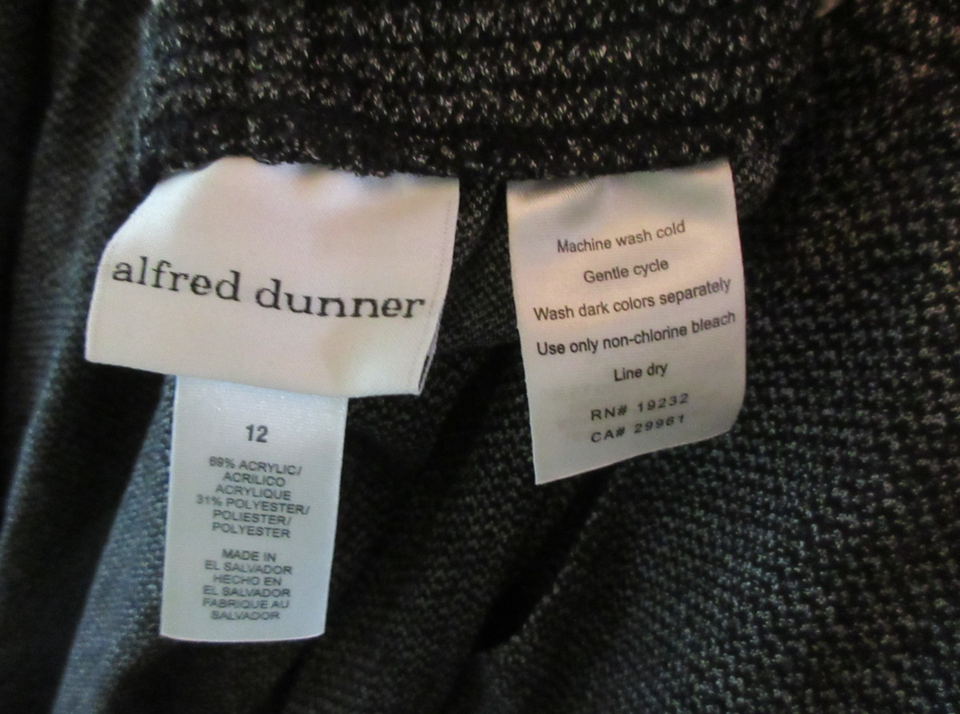 Alfred Dunner Black & Gray Sz 12 Large 2 pc Suit Set Open Jacket Top ...