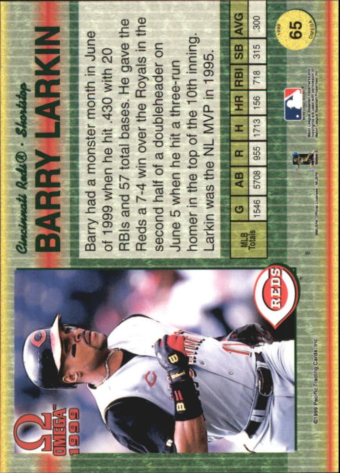 1999 Pacific Omega Baseball Card #65 Barry Larkin | eBay