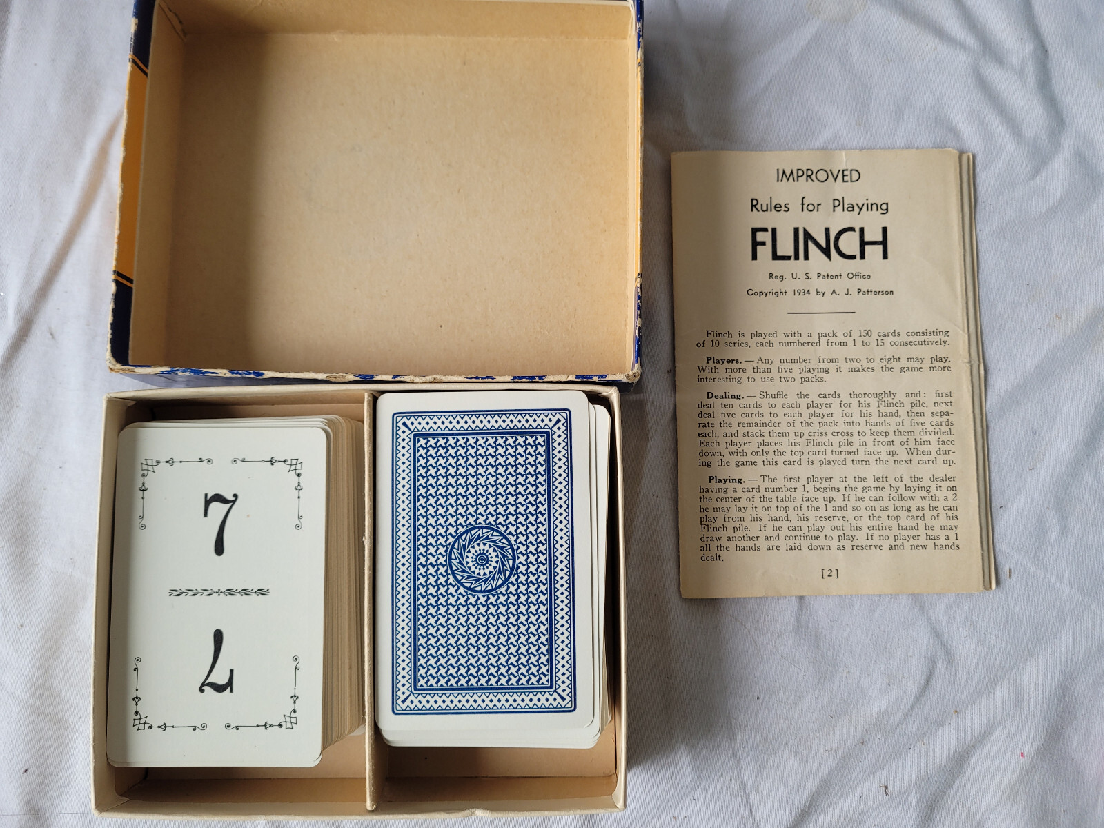 Vintage Parker Brothers Flinch Card Game COMPLETE Blue & Gold Box Front ...