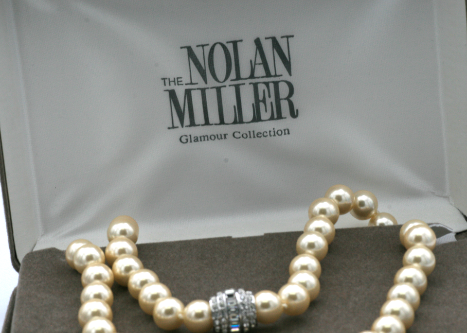Nolan Miller Glamour Collection Pearl Necklace Crystal Silver Magnetic ...