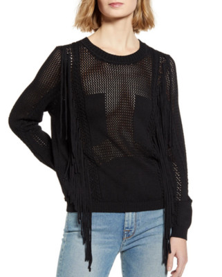 7 For All Mankind Open Weave Fringe Sweater Jet Black XS NWT $295 | eBay