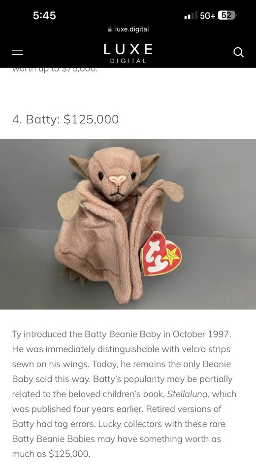 TY BATTY Beanie Babies BROWN "Batty" Bat RETIRED Extremely Rare!!! | eBay