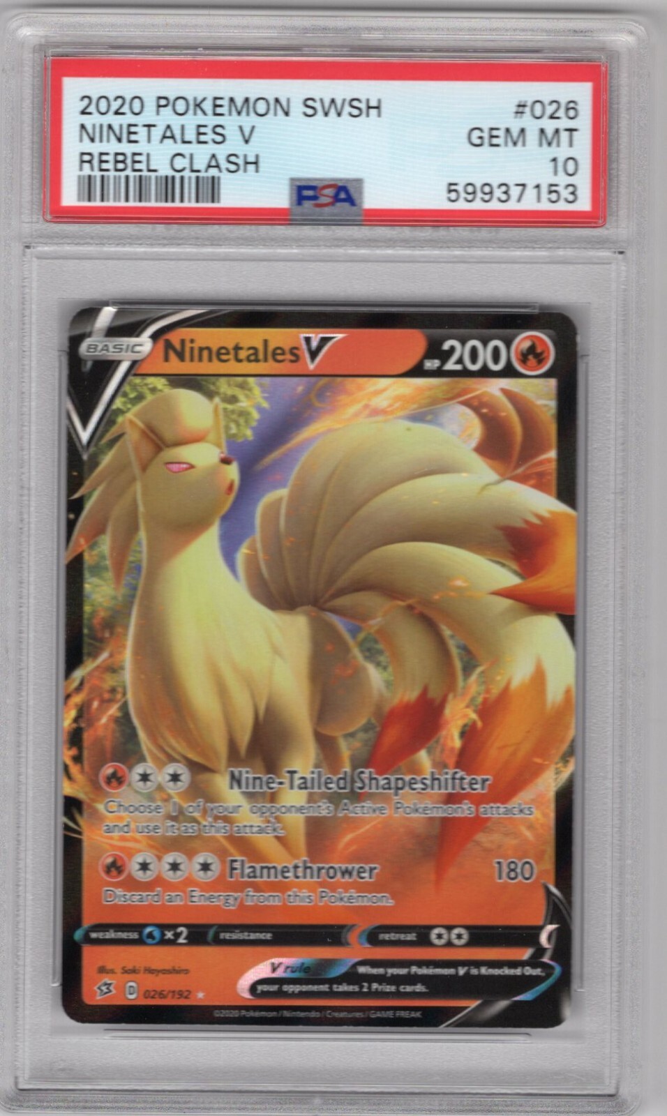 2020 Pokémon Sword & Shield Rebel Clash #026 - Ninetales V - PSA 10 GEM ...