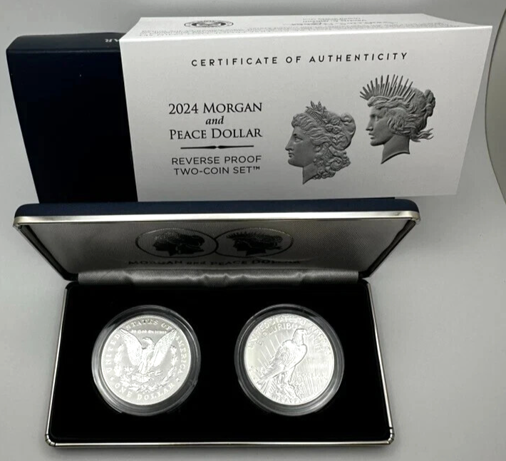 💰 2024 Morgan and Peace Dollar Reverse Proof Two-Coin Set in OGP w/ COA ...