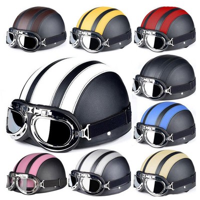 Retro Motorradhelm MOTORRAD HELME mit BRILLE Oldtimerhelm Halbschale ...