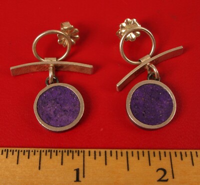 STUNNING SILVER VAL DROP DANGLE FANCY MODERNIST GEOMETRIC CIRCLE ROUND ...