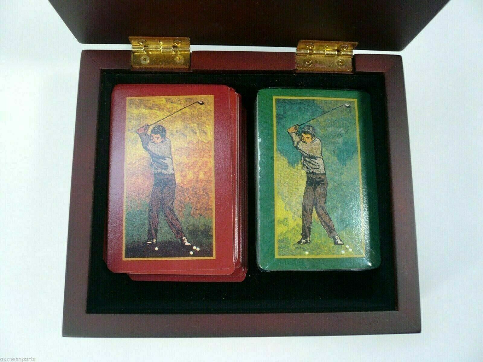Vintage Double Deck of Golf Theme Playing Card in Wood Storage Box | eBay