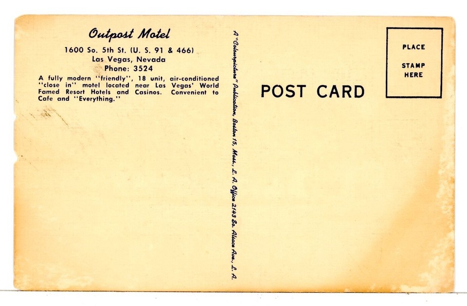The OUTPOST MOTEL, 1600 S 5th St., Las Vegas, Nevada 1930 - 1945 ...