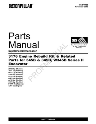 Caterpillar 3176 Engine 345B 345B W345B II Excavator SUPPL Parts ...