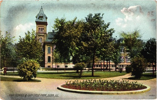 High School & Giffords Park Elgin Illinois Postcard Posted 1908 | eBay