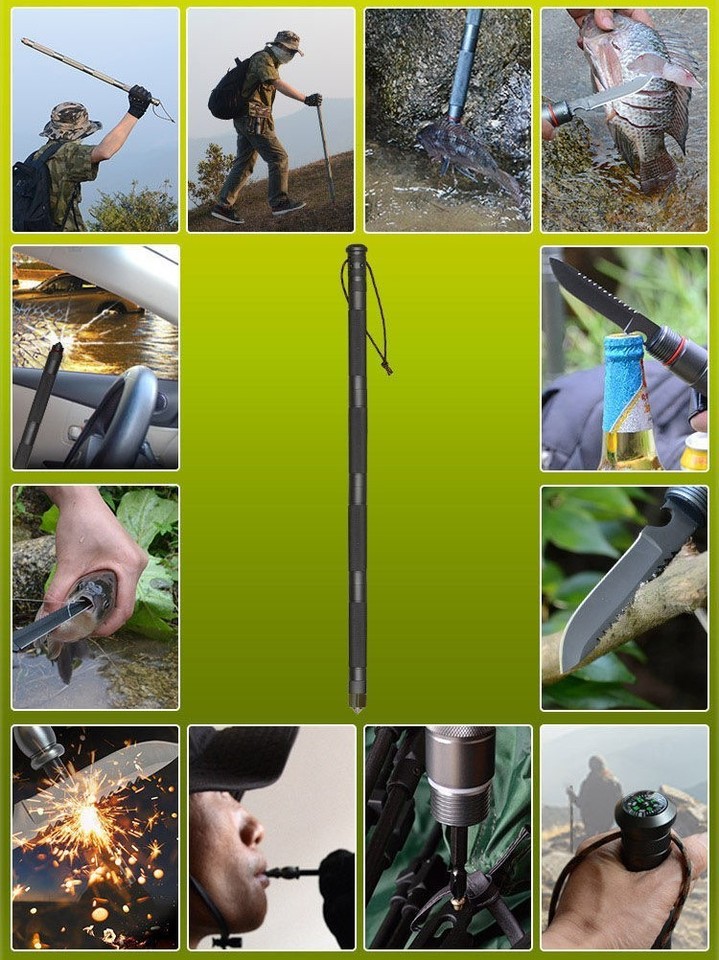 55in Hiking Tactical Stick Walking Staff - Outdoor Multitool Gear ...