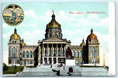POSTCARD State Capitol Des Moines Iowa 1908 Statues Domes | eBay
