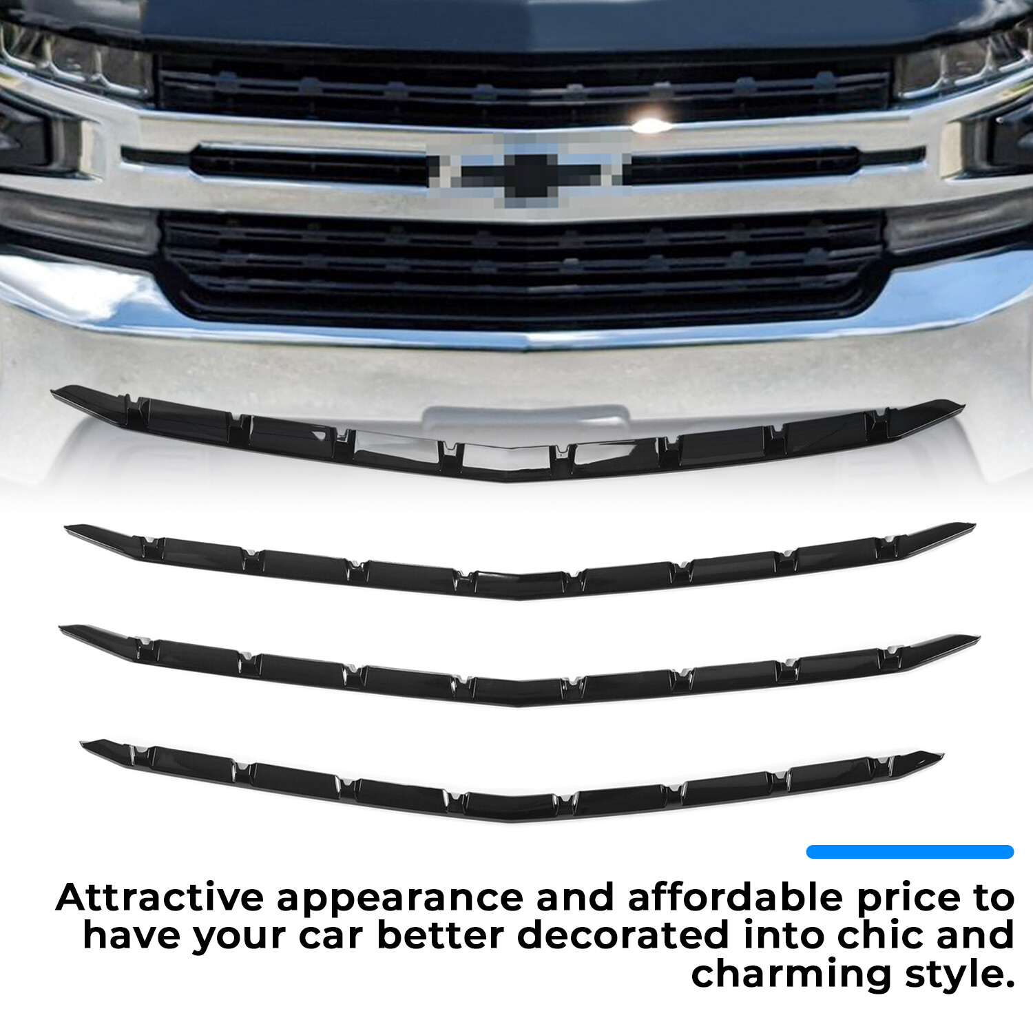 FOR 2019-2021 Chevy Silverado 1500 Black Grille insert Trim Grill ...