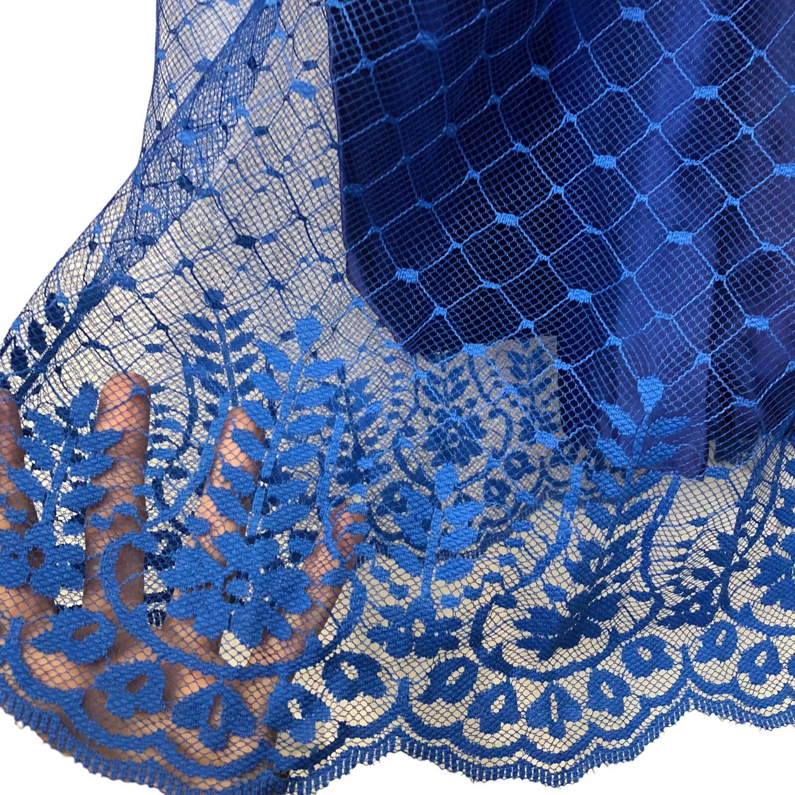 Vintage 70s 80s Blue Lace Overlay Formal Fit and Flar… - Gem