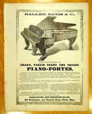 1856 Print Ads HALLET DAVIS CO PIANO FORTES McGIVLRAY DRY GOODS Boston ...