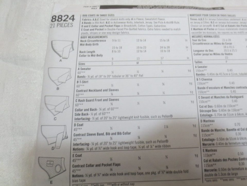 Uncut Simplicity 8824 A - Dog Coats, Clothes - Craft Sewing Pattern S-M ...