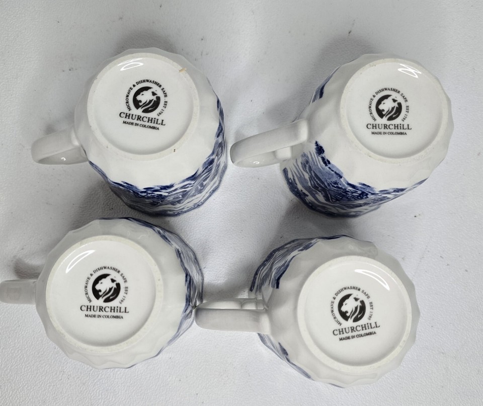 Set of 4 Churchill China "The Brook Blue" Mug Pattern Tea/Coffee Mugs ...