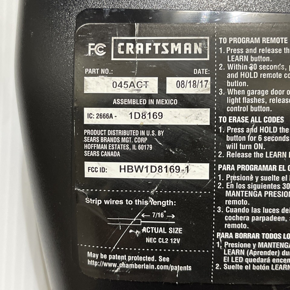 Craftsman 045ACT Garage Door Receiver Logic Board Yellow Learn Button ...
