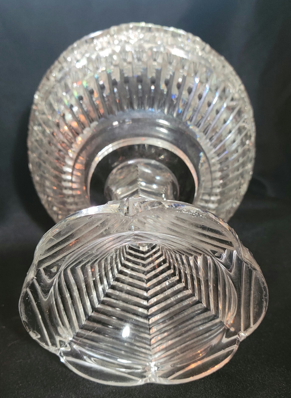 American Brilliant Cut Crystal Pedestal Bowl Pitkin and Brooks Aurora ...