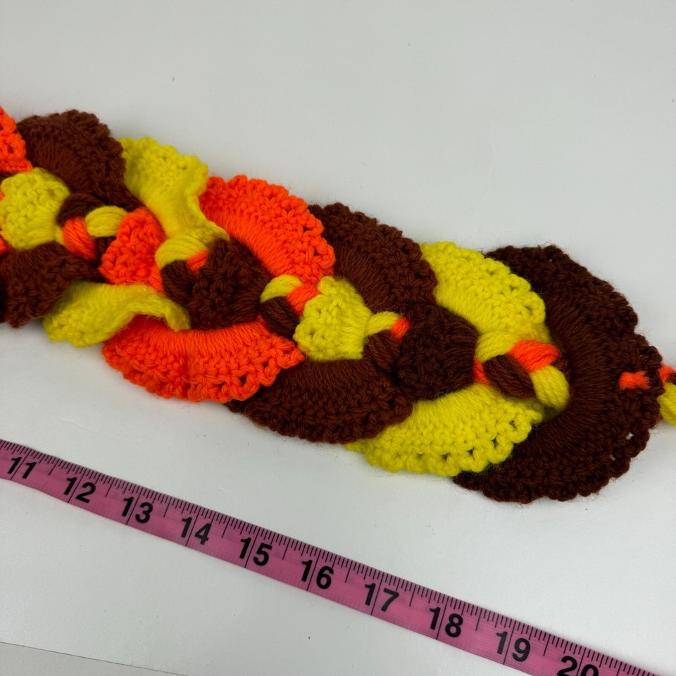 Vtg Crochet Yarn Door Wall Hanging Holiday Thanksgiving Fall Orange ...