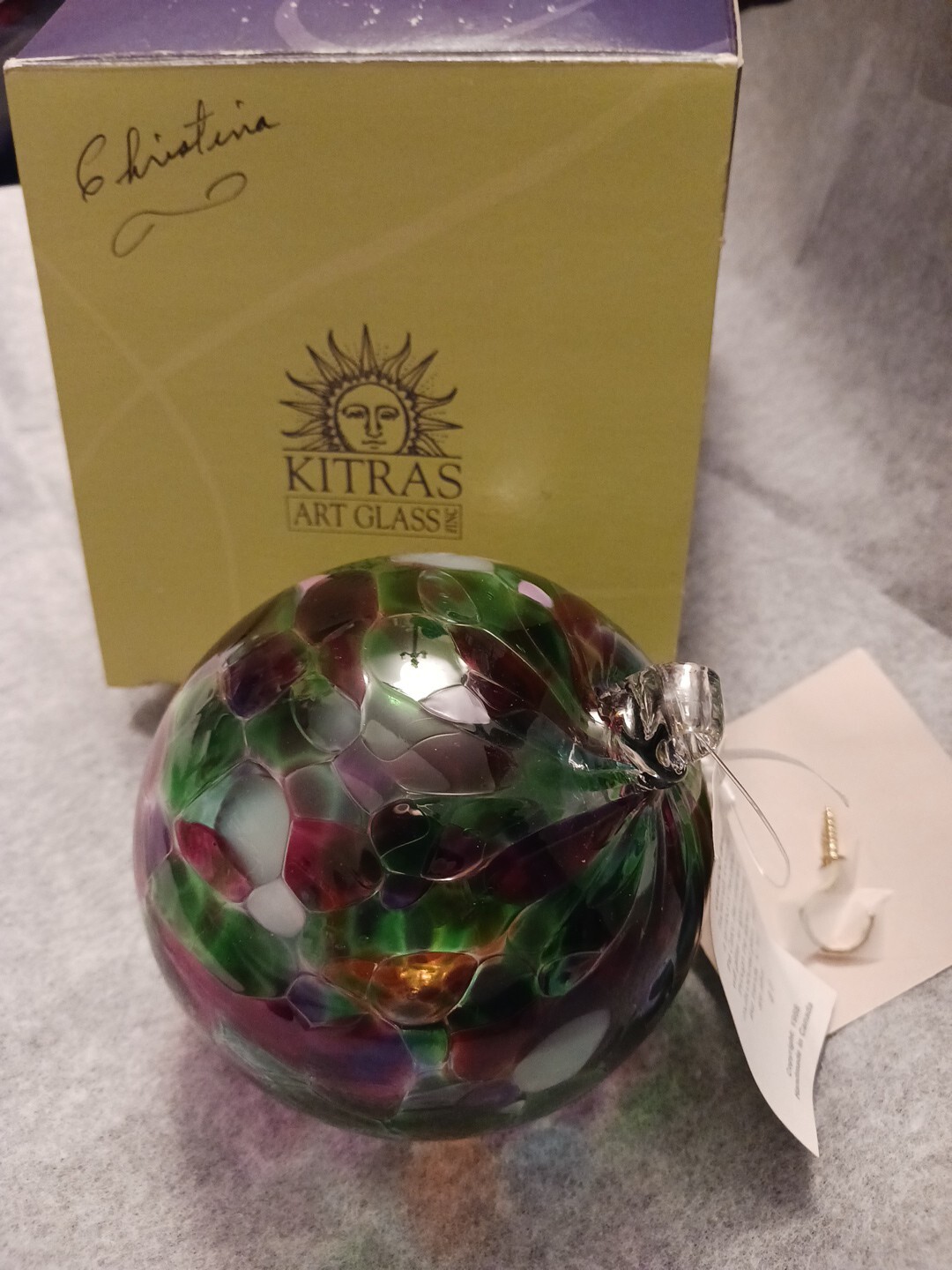 Kitras Art Glass Calico Ball Friendship Orb Hand Blown Glass Ornament ...