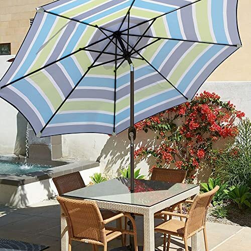 9' Outdoor Aluminum Patio Umbrella Striped Patio Umbrella Market ...