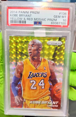 2014 Panini Prizm Kobe Bryant Yellow & Red Mosaic Prizm PSA GEM-MT 10 ...