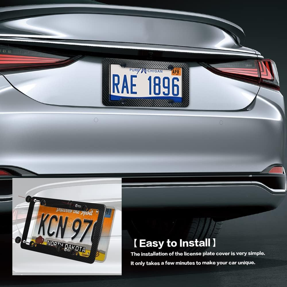 2X Carbon Fiber License Number Plate Frame Cover with Screw, License ...