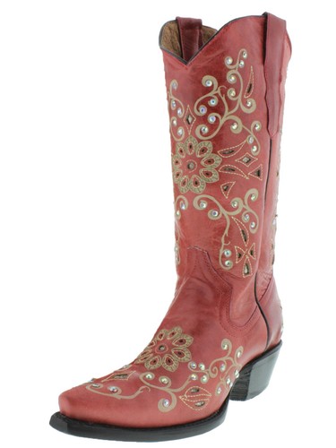 Womens Cowboy Boots Red Leather Python Inlay Ranch Wear Snip Size 5-8, 9.5, 11 | eBay
