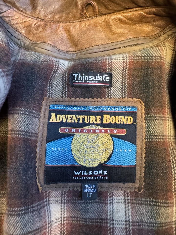 Wilsons Leather Jacket Mens Brown Full Zip Adventure Bound Lined ...