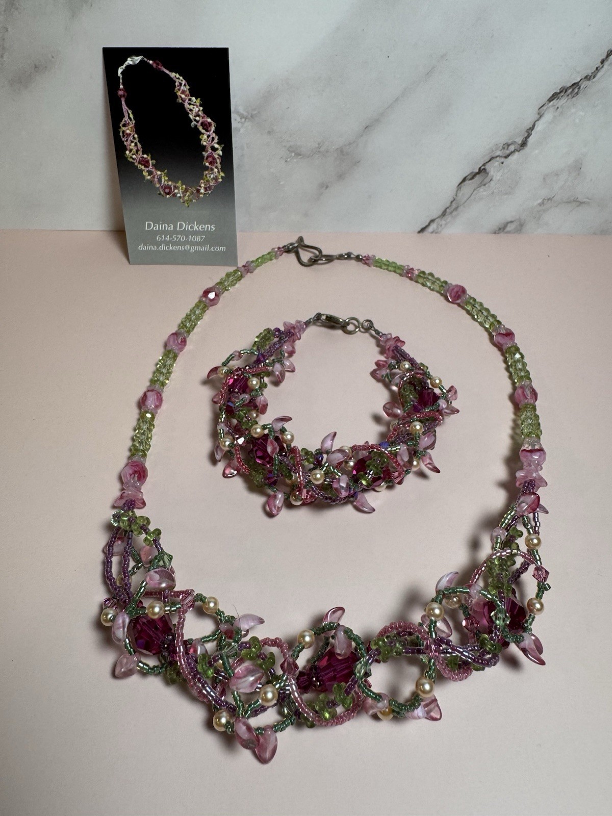 Fushia Green Necklace 18" Swarovski Crystals Czech Gl… - Gem