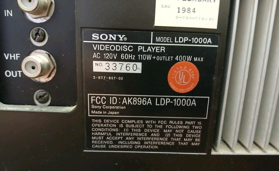 Vintage Sony LDP-1000A Videodisc Laser Disc Player w/ Remote - Tested ...