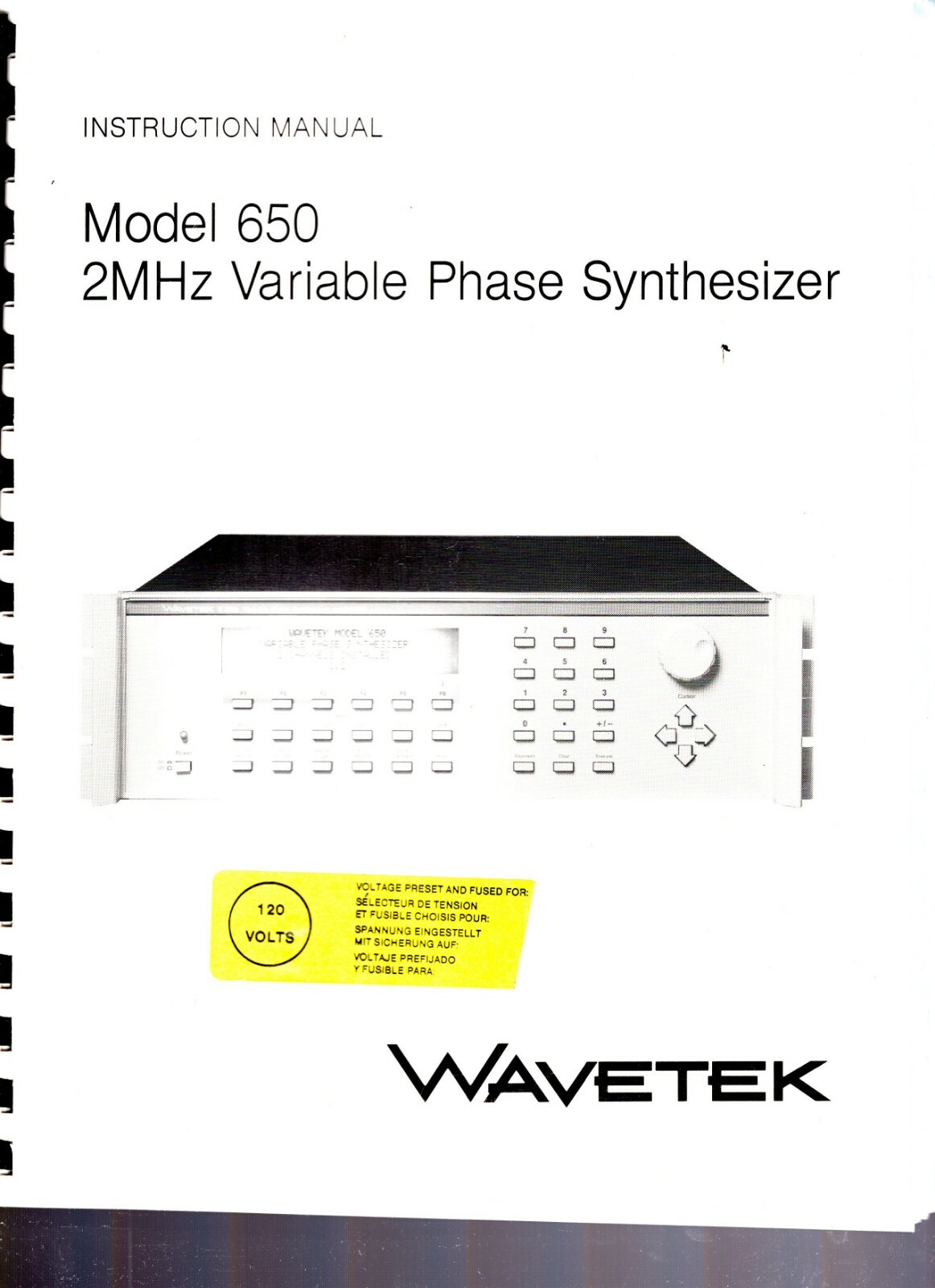 Original Wavetek Model 650 2MHz VARIABLE PHASE SYNTHESIZER Instruction ...