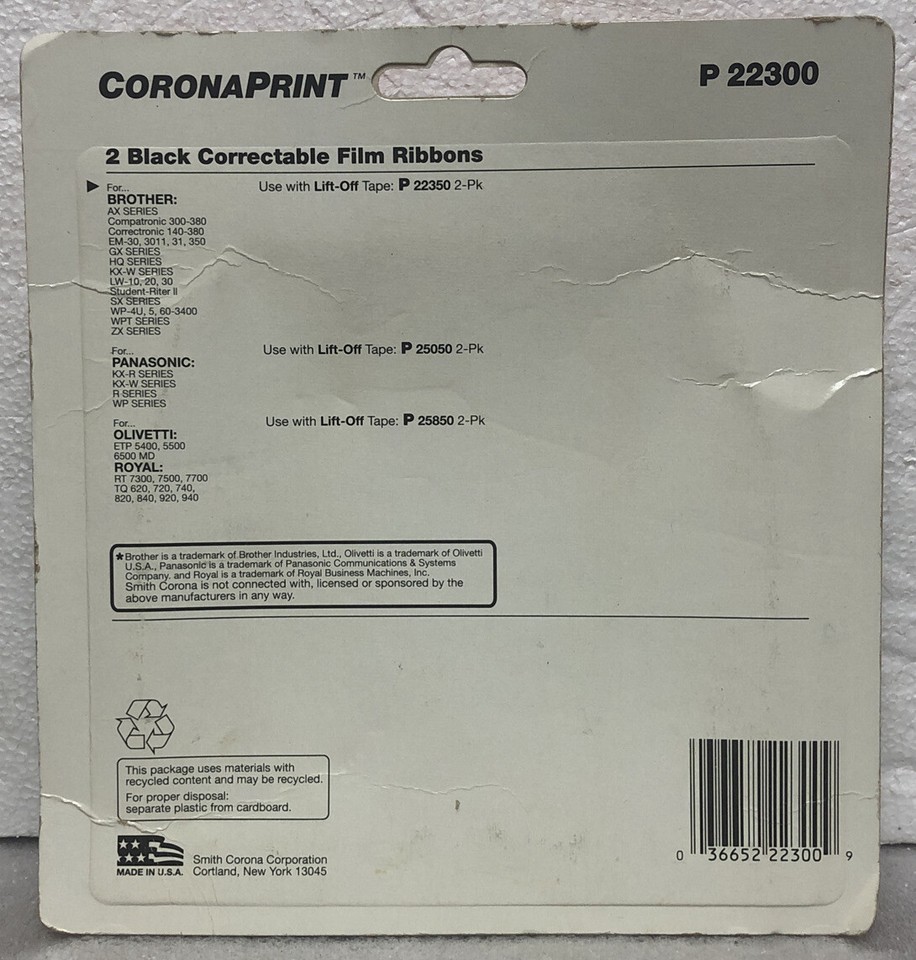 Corona Print 2 Correctable Black Film Ribbons P Series 22300 Made USA ...