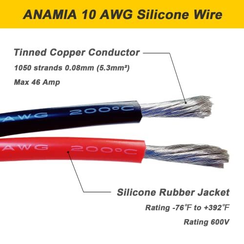 10 Gauge 10 Awg Silicone Wire 50ft Red Ultra Flexible Stranded Tinned ...