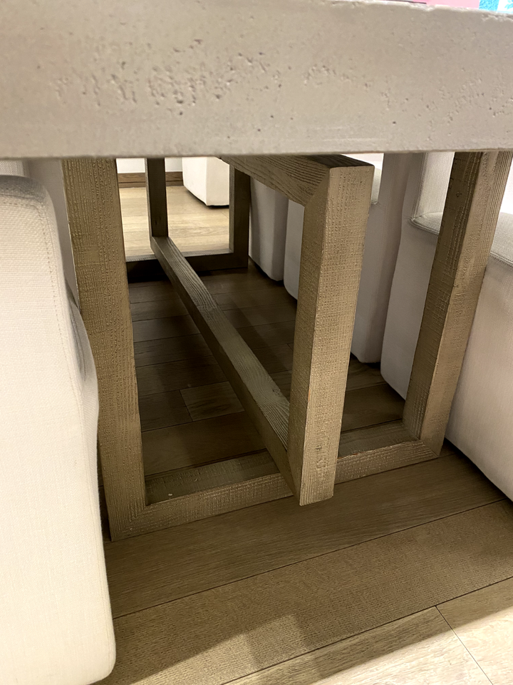 84" RESTORATION HARDWARE FRENCH BEAM CONCRETE & TEAK RECTANGULAR DINING TABLE | eBay