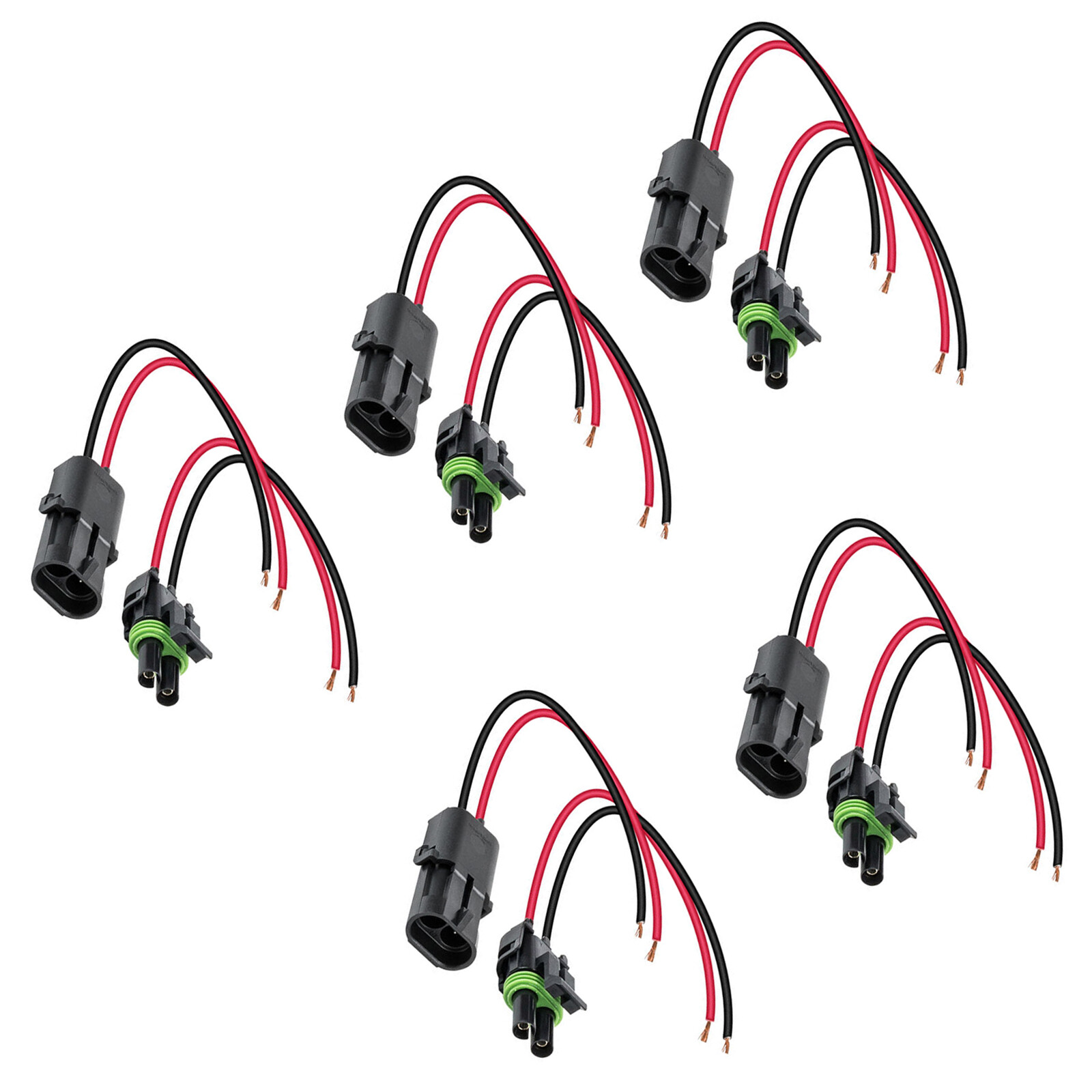 5 Pairs OLS 2-Wire Weather Pack Connector Kit Assembled with 6" 16 AWG ...