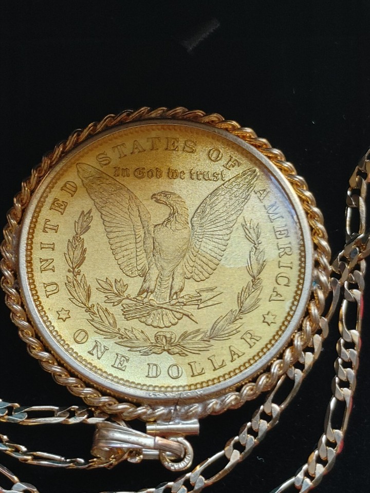 1880 Gilded Morgan Silver Dollar Pendant & 24" 18kgf Gild chain W COA ...