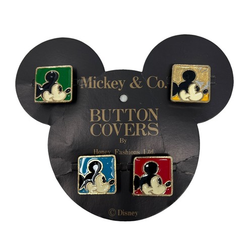 Vintage Mickey Mouse Button Covers Enamel Painted Metal Set of 4 Flaw ...